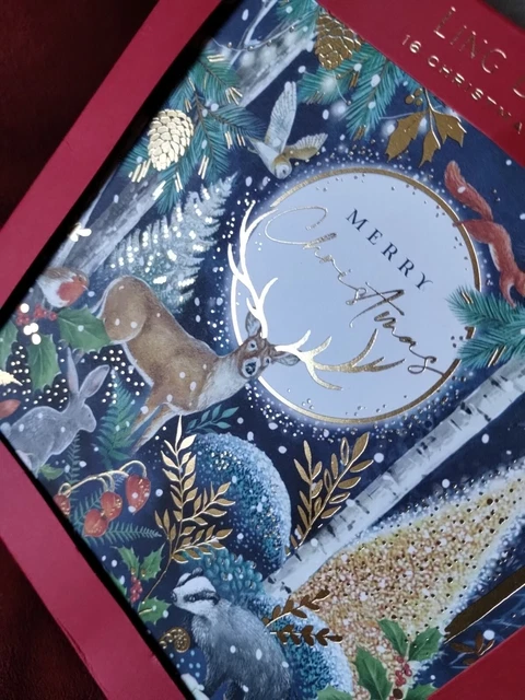 SET 16 LING Designs GOLD ACCENTS CHRISTMAS CARDS HOLIDAY Woodland ...