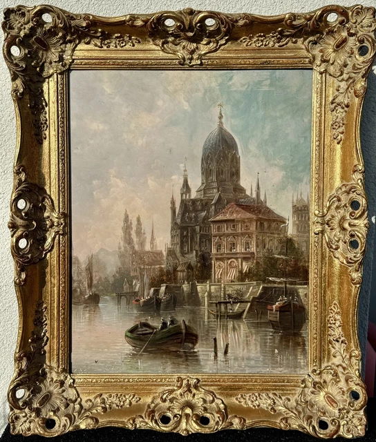 KARL KAUFMANN (1843-1902) Märchenhafte Stadtansicht Reuss Rhein Orig ...
