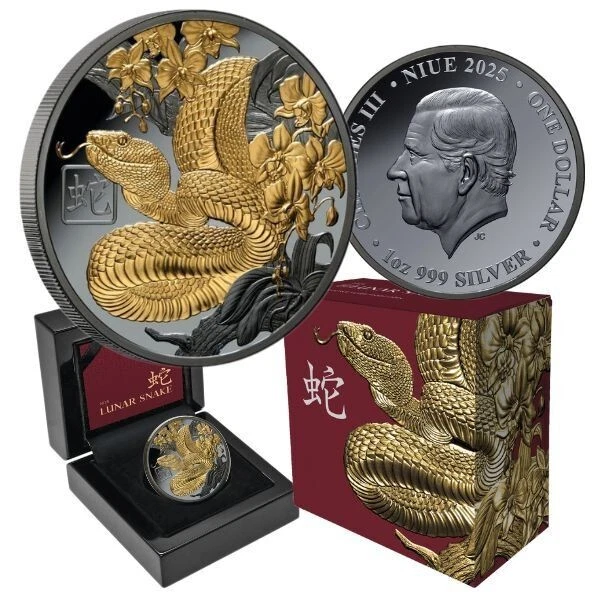 2025 LUNAR SNAKE silver coin - black with gold gilt proof £225.00 ...