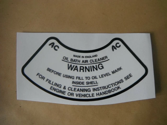 'AC' OIL BATH Air Cleaner/Filter Sticker/Decal-Vintage/Classic Car ...