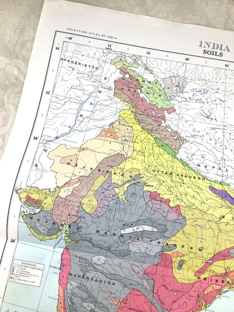 1972 LARGE VINTAGE Map of India Indian Geology Geological Soils ...