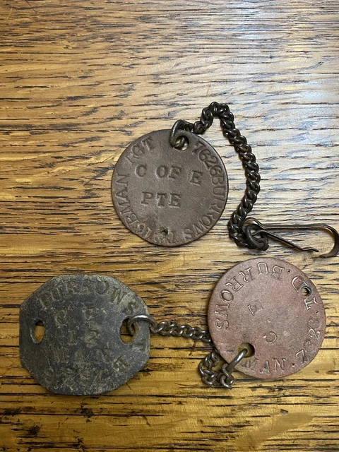 WW2 BRITISH MILITARY Fibre Identity Tags / Dog Tags X3 Burrows ...