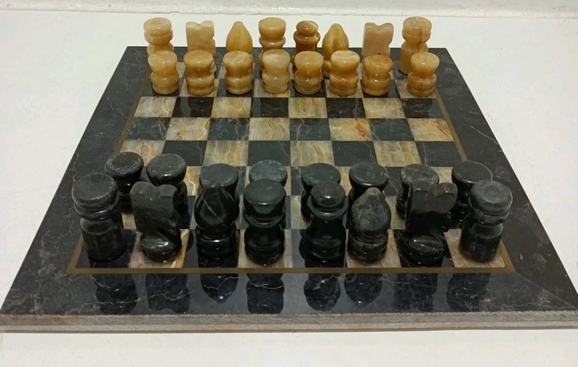 STONE CHESS SET Marble / Onyx - Board And Pieces Small pieces 25cm x ...