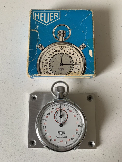 VINTAGE BOXED HEUER Trackmate Mechanical Stopwatch Dashboard Rally Dash ...
