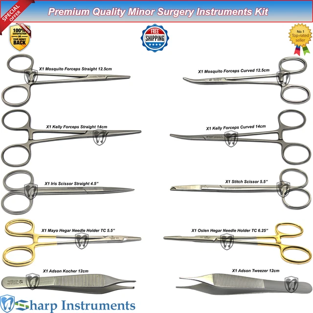 VETERINARY MINOR SURGERY Instruments Kit Surgical Dissection Forceps ...