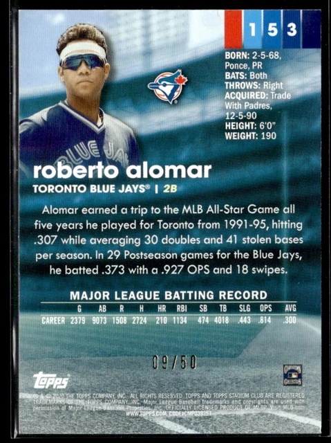 ROBERTO ALOMAR 2020 Topps Stadium Club feuille bleue /50 #153 Toronto ...