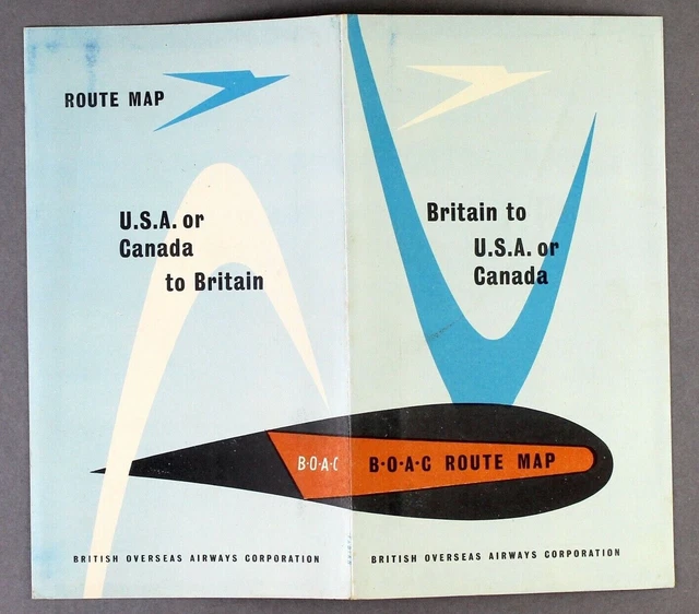BOAC VINTAGE AIRLINE Route Map Usa Or Canada To Britain B.o.a.c. £19.95 ...