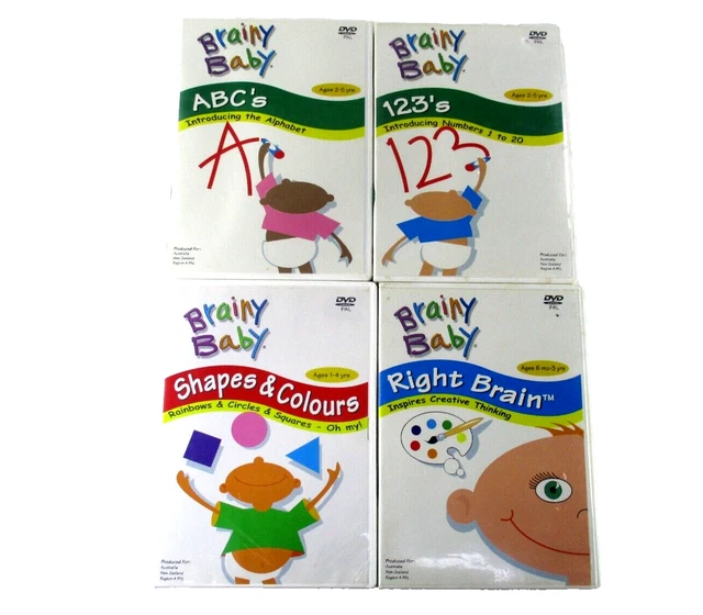 BRAINY BABY X4 DVDs ABCs-123s-Shapes & Colours-Right Brain R4 PAL 2003 ...