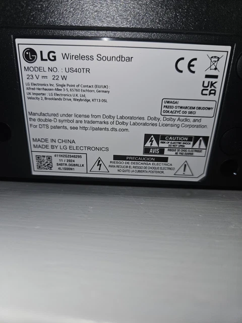 LG US40TR 4.1 Channel Bluetooth Soundbar, Wireless Subwoofer & Surround ...