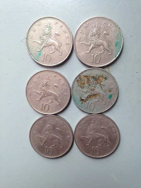 10P COIN X 6 Old Large Coins 1968 1969 1973 Queen Elizabeth Ii £1.00 ...