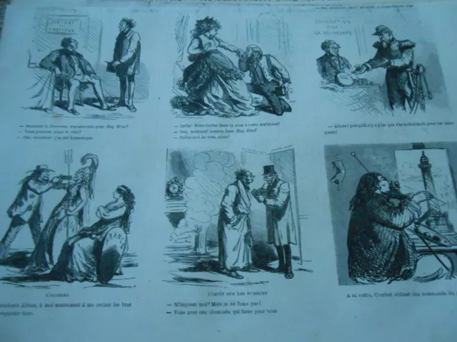 GRAVURE 1872 - Vignettes caricature Courbet obtient une commande du ... GRAVURE 1872 - Vignettes caricature Courbet obtient une commande du ...