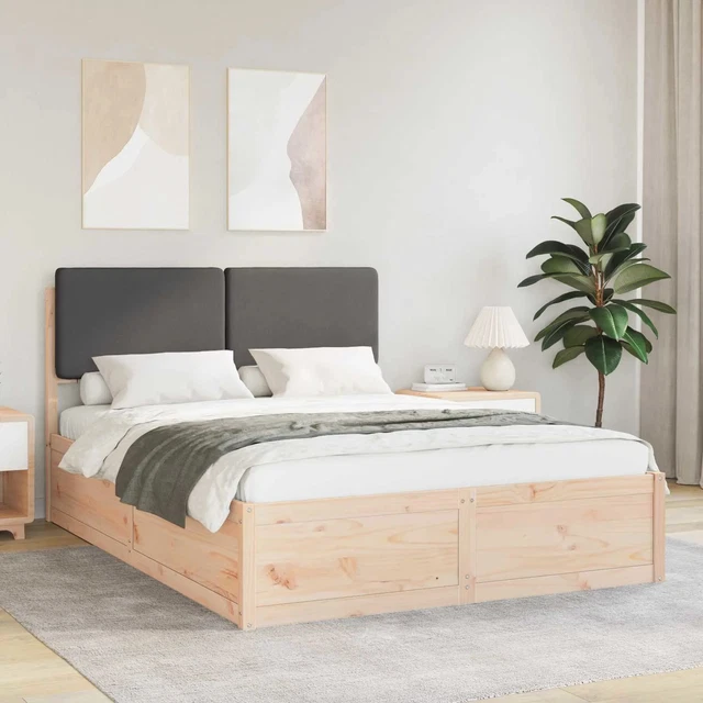 BED FRAME WITH Upholstered Headboard Dark Grey 140 x 190 cm vidaXL £281 ...