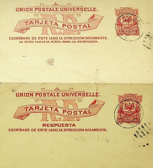 SEPHIL DOMINICAN REPUBLIC 1890s USED 2c COAT OF ARMS UPU POSTAL CARD W ...