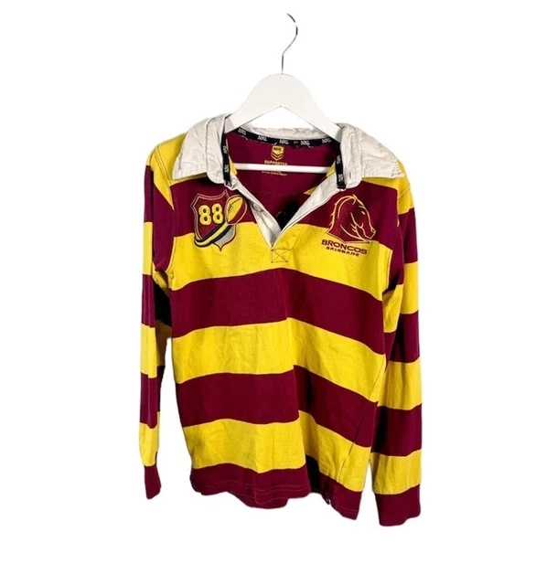 NRL BRONCOS BOYS Official Supporter Rugby Shirt Maroon Yellow Size 12 ...