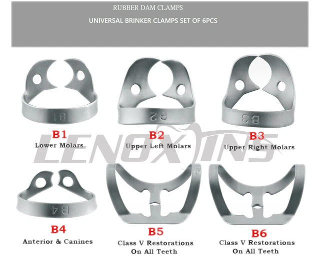 DENTAL RUBBER DAM Brinker Gingival Tissue Clamps Set of 6, German SS ...
