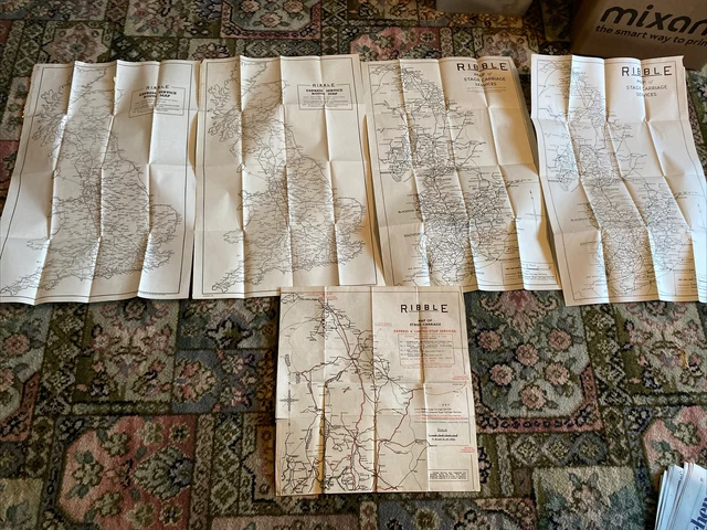 RIBBLE MAP EXPRESS service route maps x 5 - 1957, 58, 51, 57, 60 £10.00 ...