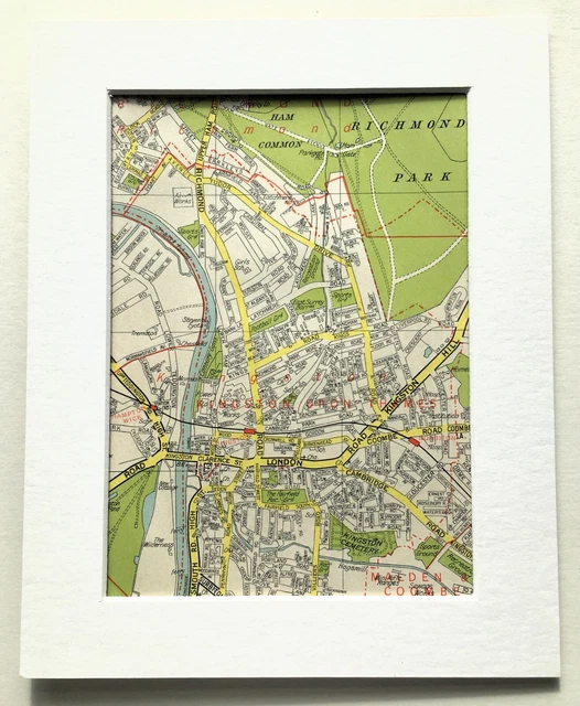 ANTIQUE 1960S LONDON Map - Mounted - RICHMOND, KINGSTON, NORBITON ...