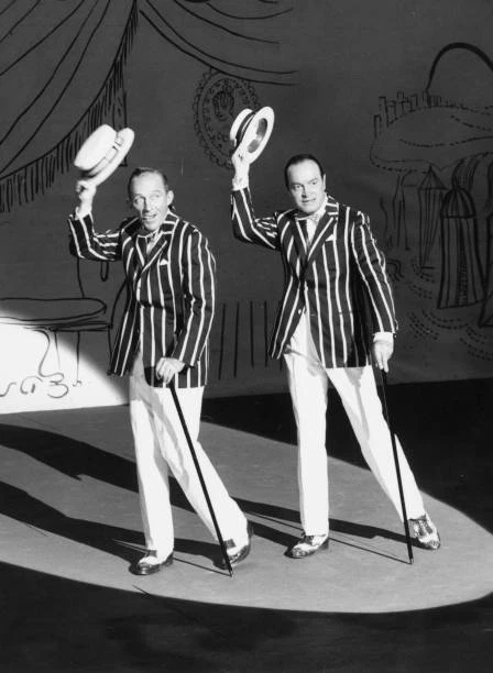 AMERICAN SINGER BING Crosby & comic actor Bob Hope film set 'The Roa ...