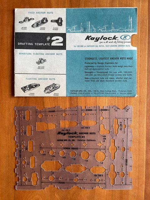 KAYLOCK DRAFTING TEMPLATE Stencil No 2 Fixed & Floating Anchor Nuts £6. ...