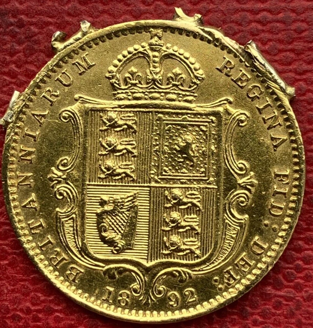 GB 1892 QUEEN Victoria 1/2 Sovereign Coin, Ex-Mount. 4 Gms. 22 Carat ...