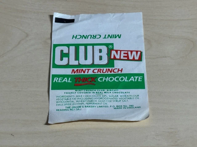 VINTAGE JACOB'S NEW Mint Crunch Club Wrapper Real Thick Chocolate ...