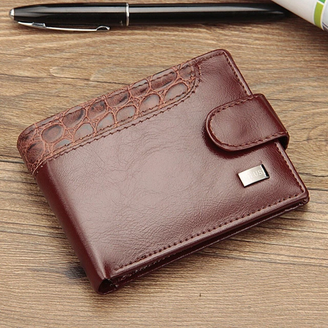 PU SHORT MALE Purse Square Shape Men Wallet Bag Patchwork Leather Men ...