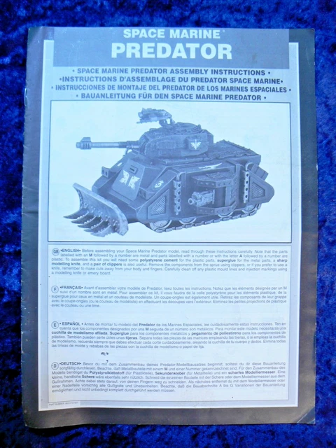 SPACE MARINE MK2 Predator Tank Instructions Citadel Warhammer 40k OOP ...
