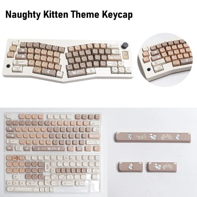 NAUGHTY KITTEN THEME Keycap Set PBT Dye-sublimation Cute Cat Keyboard ...