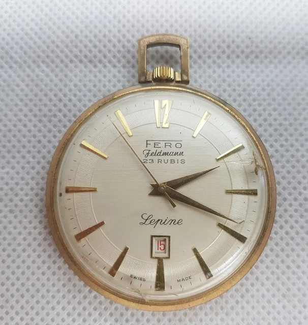 BEAUTIFUL VINTAGE SWISS Made Pocket Watch by FERO Feldmann (Diameter ...