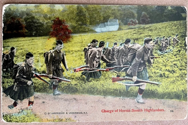 POSTCARD WWI CHARGE of Heroic Scotch Highlanders British Troops Color ...