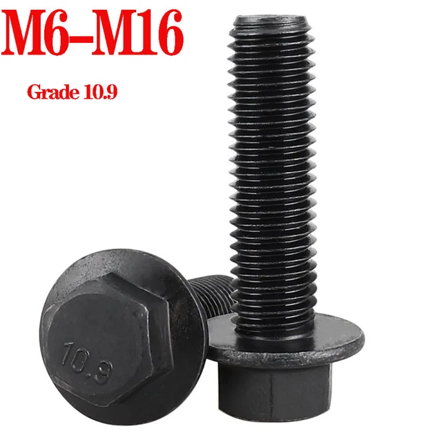 M6 M8 M10 M12 - M16 Flanged Hexagon Bolts Metric High Tensile Grade 10. ...