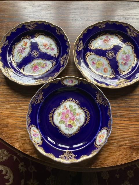 3 MEISSEN 8 Inch Plates Cobalt Blue Gold Gilt £465.70 - PicClick UK