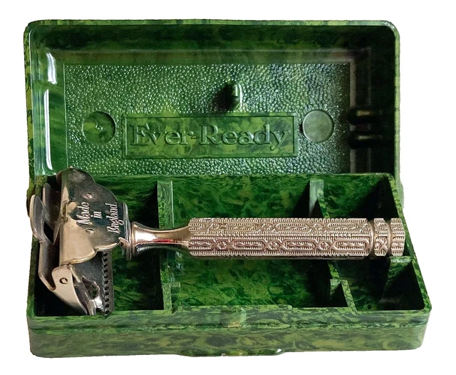 VINTAGE EVER READY SINGLE EDGE RAZOR WITH GREEN MARBLED BAKELITE CASE ...