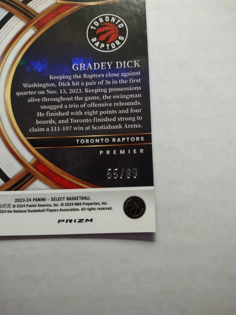 2023-24 GRADY DICK Panini Select Premier Level flash bleu RC Raptors ...