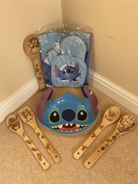 DISNEY LILO & Stitch Kitchen Set Plate Wood Utensils Apron Oven Glove ...