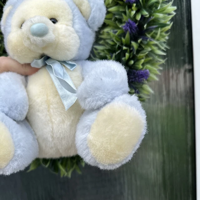 VINTAGE RUSS BERRIE Puffums Teddy Bear Plush Soft Toy Blue Rattle 8.5 ...