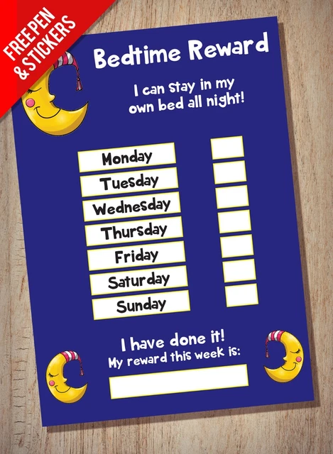 BEDTIME NIGHT TIME Reward Chart - Kids Childrens Sticker Star - Sleep ...