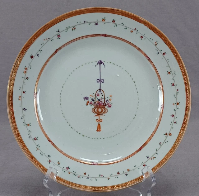18TH CENTURY CHINESE Export Porcelain Hand Painted Floral Basket 9 Inch ...