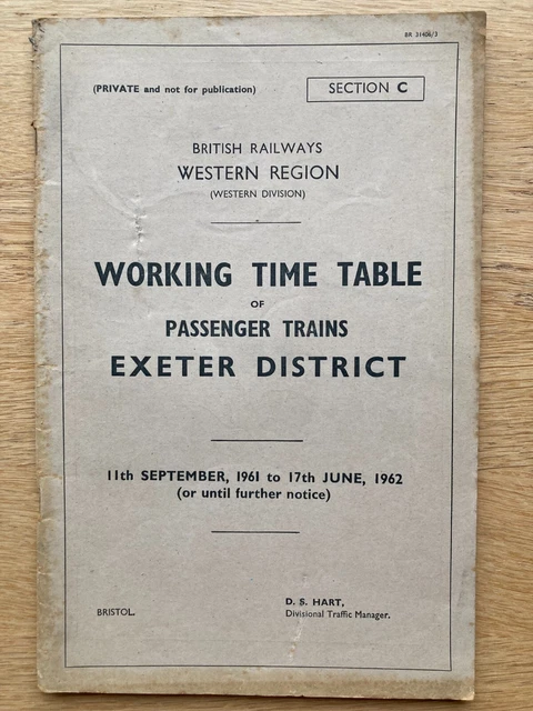 BRITISH RAILWAYS WESTERN Working Time Table Passenger Trains Exeter ...