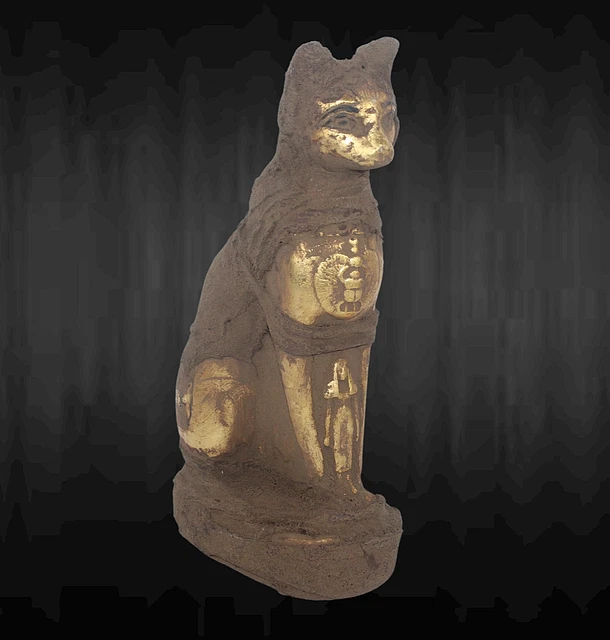 RARE ANCIENT EGYPTIAN ANTIQUE Bastet Mummified Cat Bast Golden Statue ...
