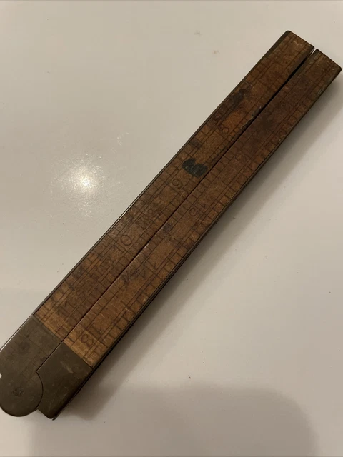 ANTIQUE STANLEY WOOD Rule No 84 Boxwood Brass 24" Folding Ruler New ...