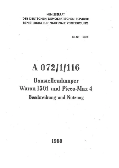 BEDIENUNG DUMPER PICCO Max 4 NVA Baustellendumper EUR 19,00 - PicClick DE