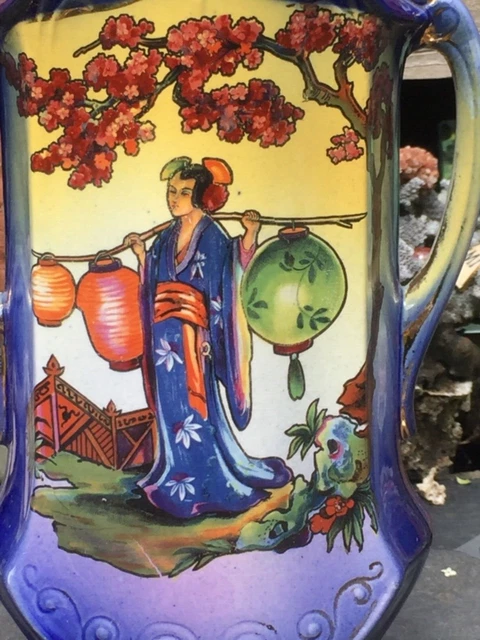 LARGE ART DECO Transfer Ware Japanese Style Geisha Vase - Lynn Pottery ...