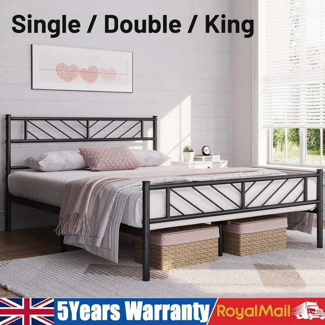 METAL BED FRAME Single Double 3ft 4ft 5ft w/ Headboard&Footboard Slat ...