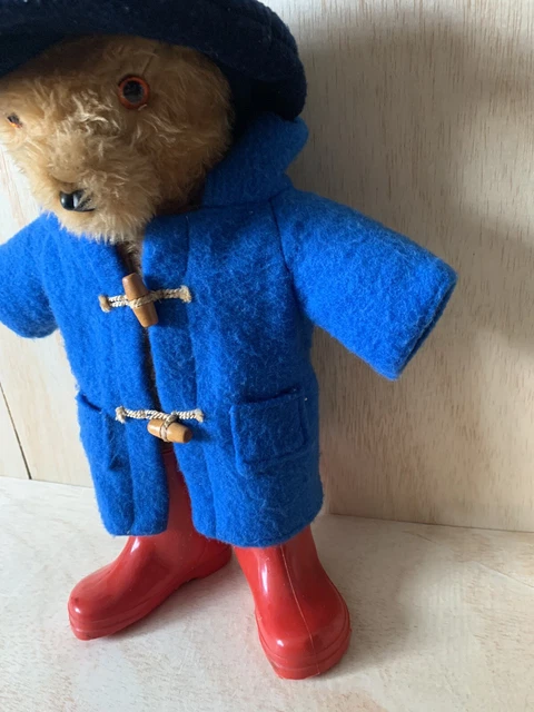 VINTAGE MOTHERCARE PADDINGTON Bear Blue Duffle Coat Hat Red Rubber Boots 17” £34.99 - PicClick UK