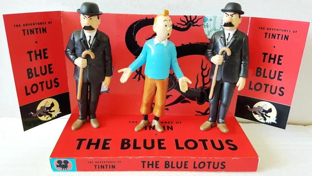 TINTIN COMIC ACTION Figure Set on Custom THE BLUE LOTUS Display Diorama ...
