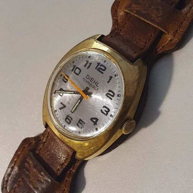 VINTAGE MEN'S WATCH "DIEHL" COMPACT Mechanical "MILITÄR" BUND Strap ...