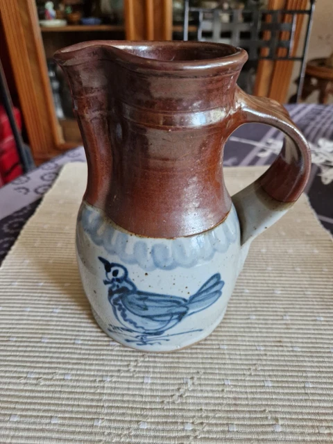 ANCIEN PICHET EN gres decor oiseau signé hauteur 18 cm - parfait état - EUR 20,00 - PicClick FR