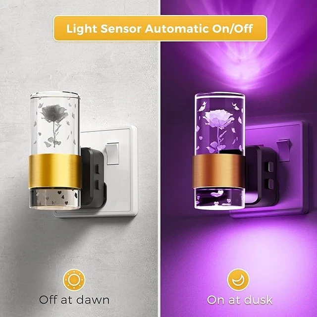 LED ACRYLIC ROSE Night Light, RGB Color Changing, Dusk-to-Dawn Sensor £ ...