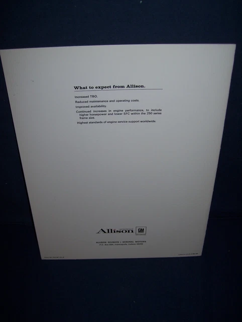VINTAGE ALLISON 250 Series Gas Turbine Engines Brochure Used 250 SP 101 ...